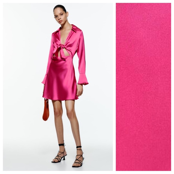 Zara | Dresses | Nwt Zara Fuchsia Satin Effect Mini Dress With ...
